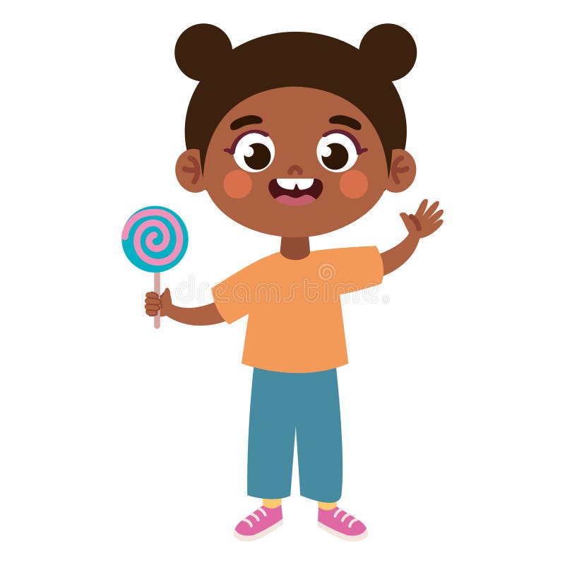 Cartoon girl eating candy stock illustration. Illustration of ...
