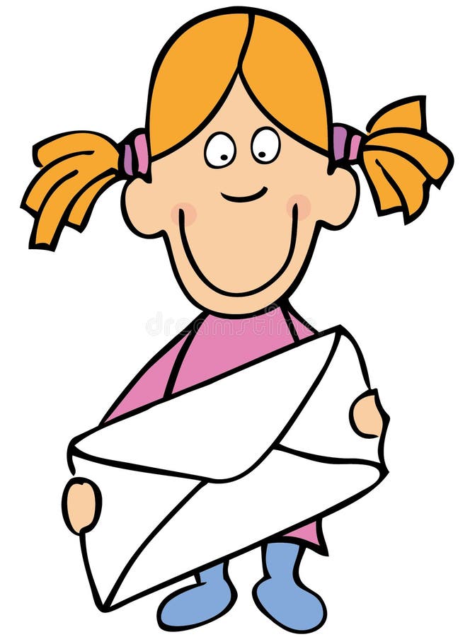 Cartoon girl with envelope stock vector. Illustration of family - 19415261