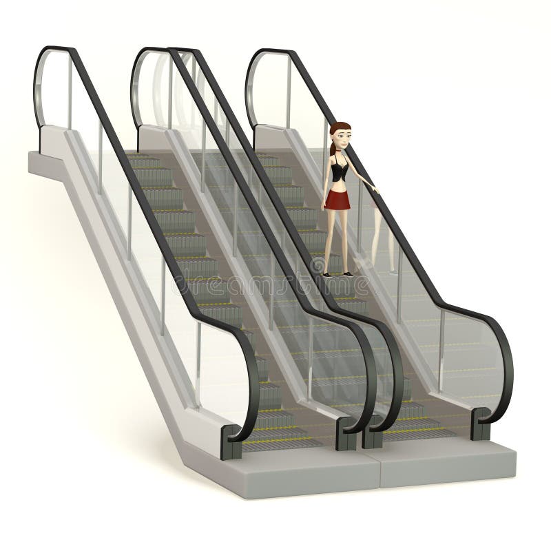 Cartoon girl on escalator stock illustration. Illustration of floor ...