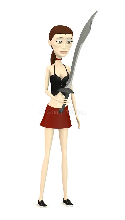 Cartoon Girl with Exotic Sword Stock Illustration - Illustration of ...
