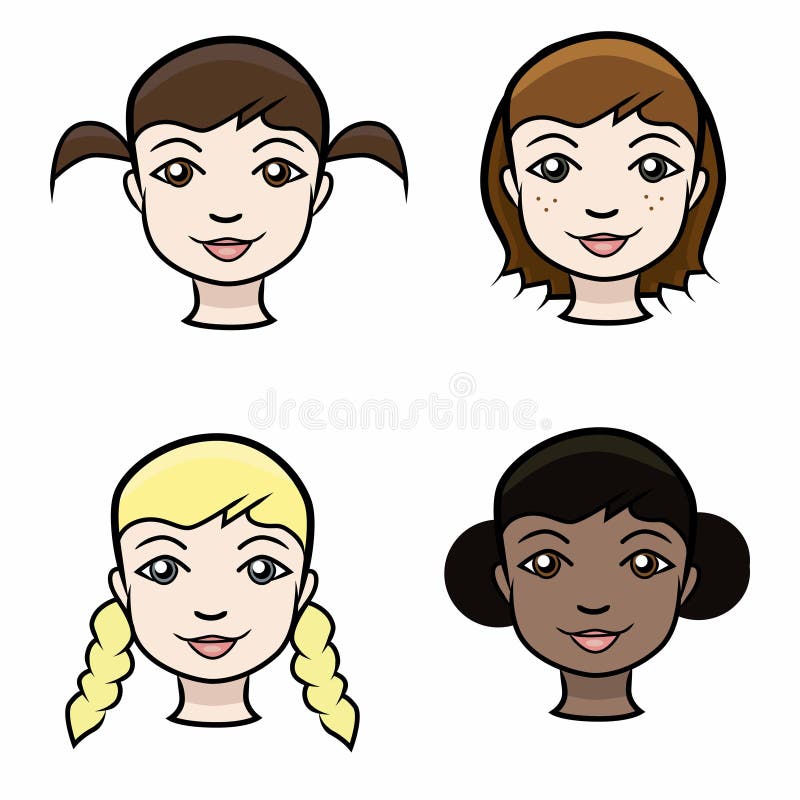 Cartoon girl faces stock vector. Illustration of kids - 76532978
