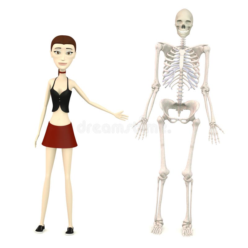 Cartoon Girl with Female Skeleton Stock Illustration - Illustration of ...