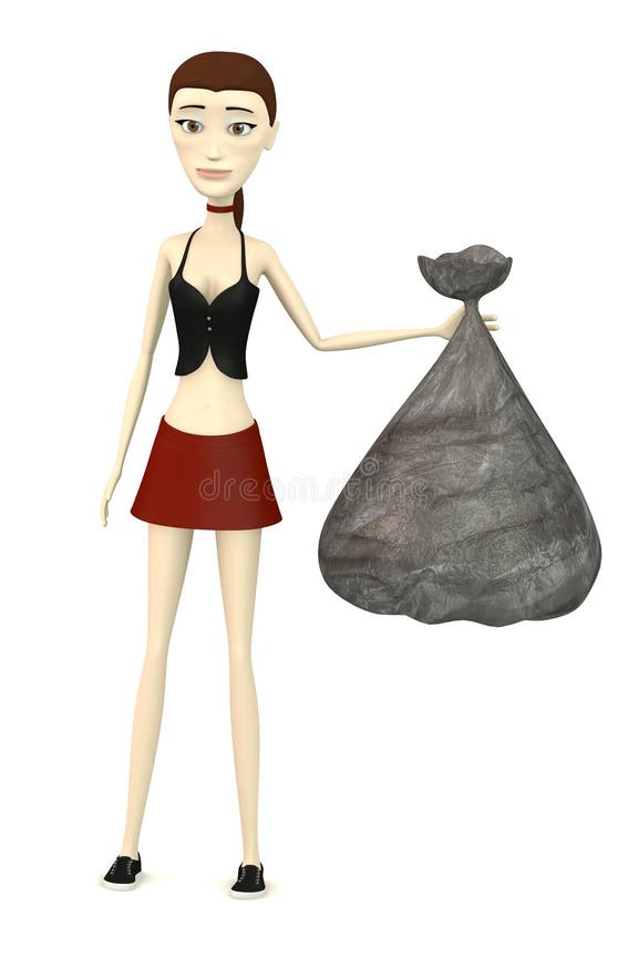Cartoon Girl with Garbage Bag Stock Illustration - Illustration of ...