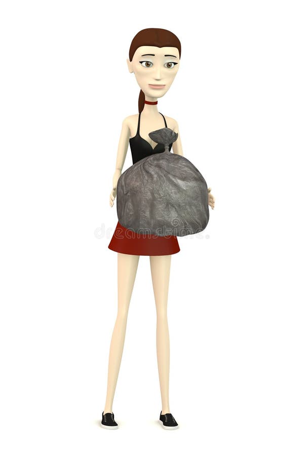 Cartoon Girl with Garbage Bag Stock Illustration - Illustration of ...