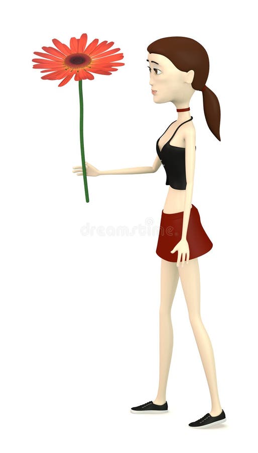 Cartoon girl with gerbera stock illustration. Illustration of character ...