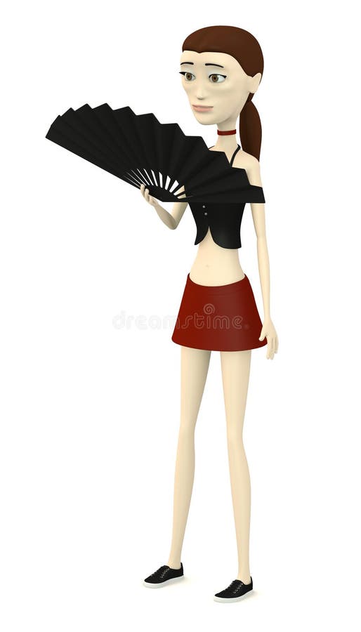 Cartoon girl with hand fan stock illustration. Illustration of human ...