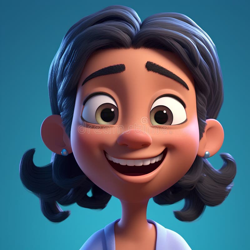 Cartoon Girl with Happy Expression on Her Face, 3d Illustration Stock ...