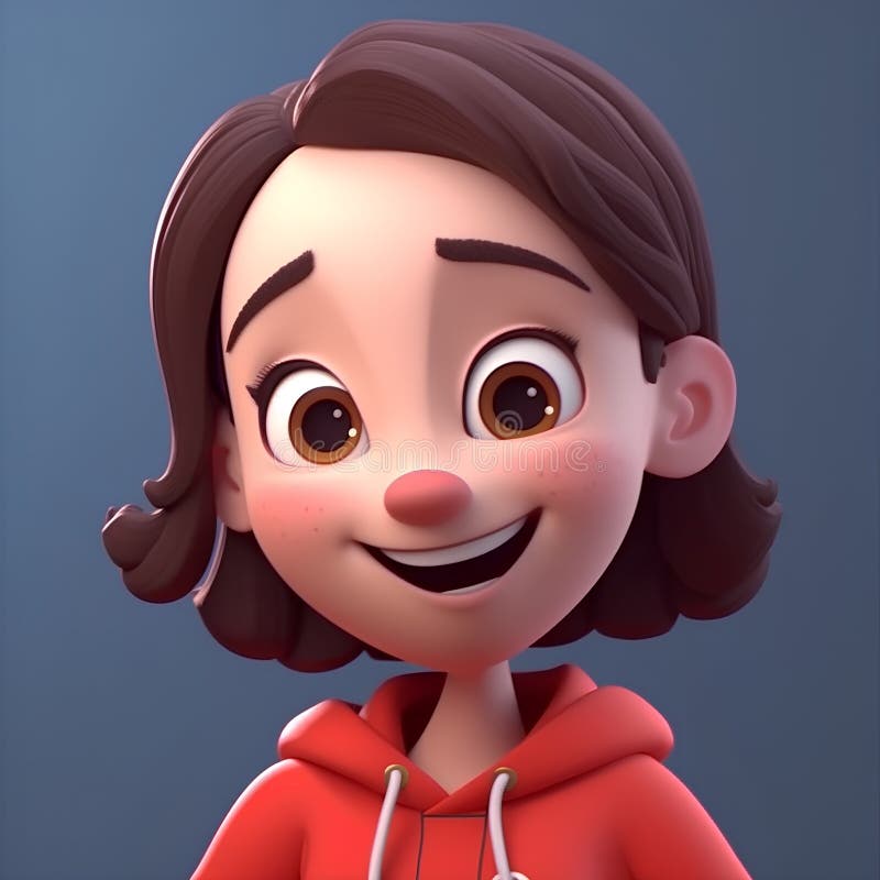 Cartoon Girl with Happy Expression on Her Face, 3d Render Stock ...
