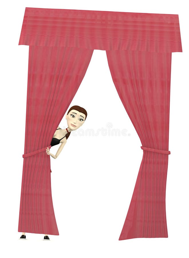 Cartoon Girl Hiding Behind Curtain Stock Illustration - Illustration of ...