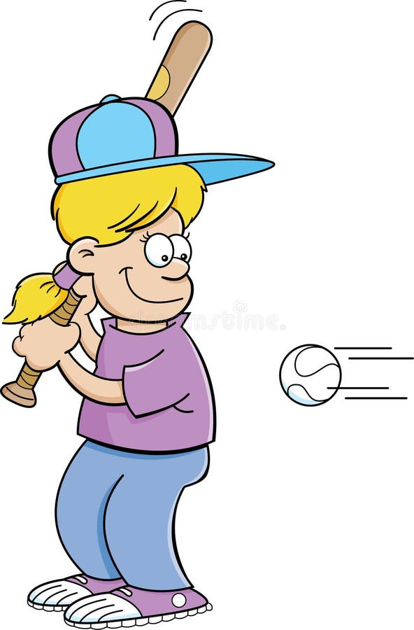 Cartoon Girl Hitting a Baseball Stock Vector - Illustration of female ...