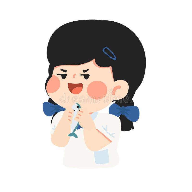 Cartoon Girl Holding a Fish Illustration Stock Vector - Illustration of ...