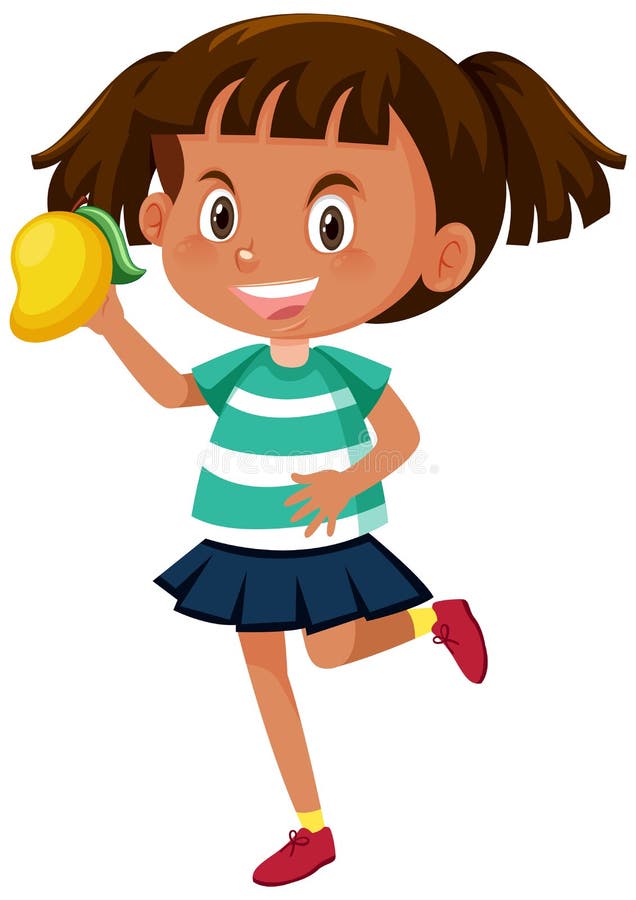 Cartoon Girl Holding a Mango Stock Vector - Illustration of kids, mango ...