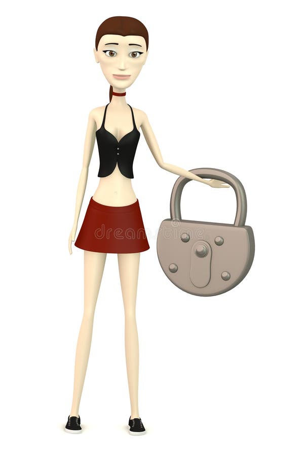 Cartoon girl with lock stock illustration. Illustration of human - 30989477