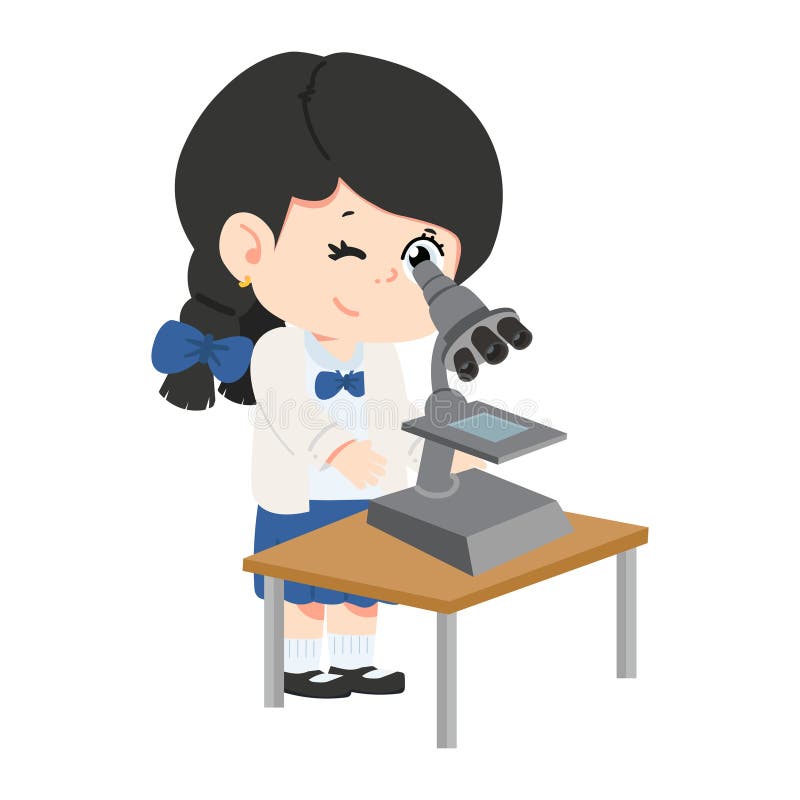 Cartoon Girl Looking through a Microscope Stock Vector - Illustration ...