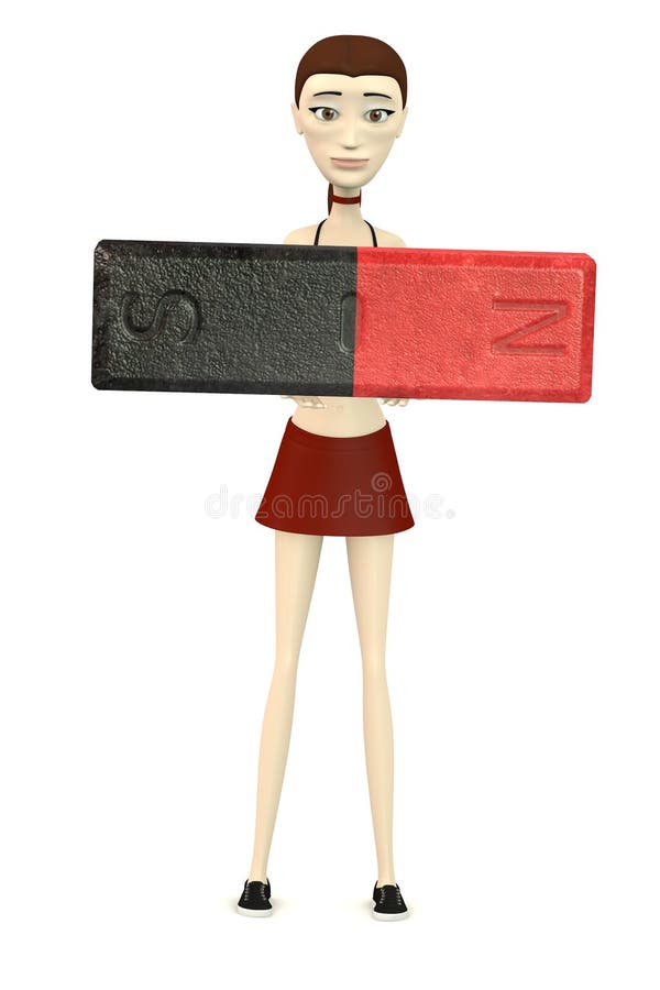 Cartoon girl with magnet stock illustration. Illustration of north ...