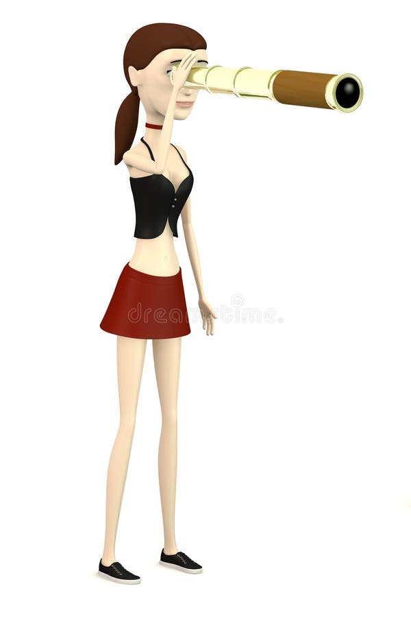 Cartoon Girl with Monocular Stock Illustration - Illustration of ship ...