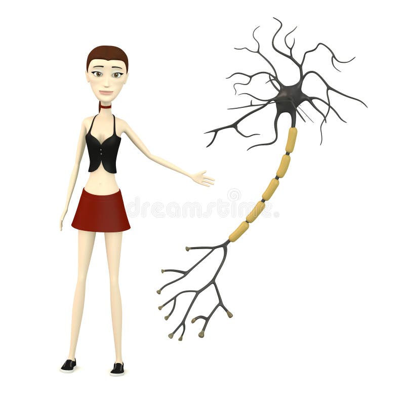 Cartoon girl with neuron stock illustration. Illustration of cell ...