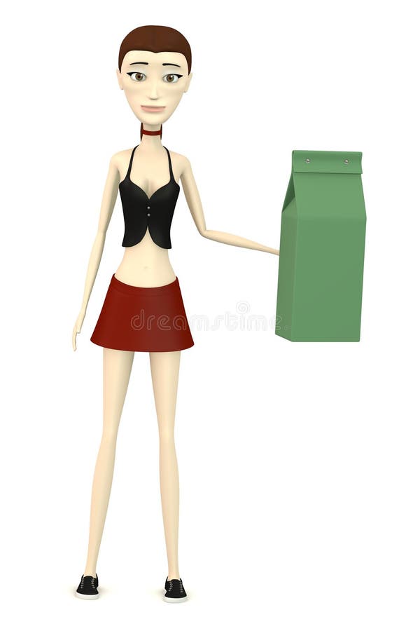 Cartoon Girl with Pasta Box Stock Illustration - Illustration of render ...
