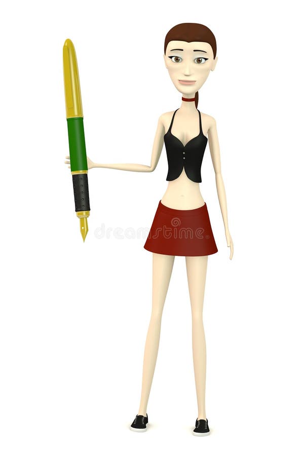 Cartoon girl with pen stock illustration. Illustration of sign - 31004977