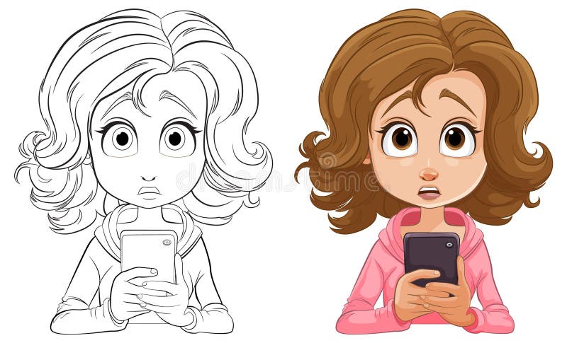 Two Girl with Phone, Expressing Shock Stock Vector - Illustration of ...