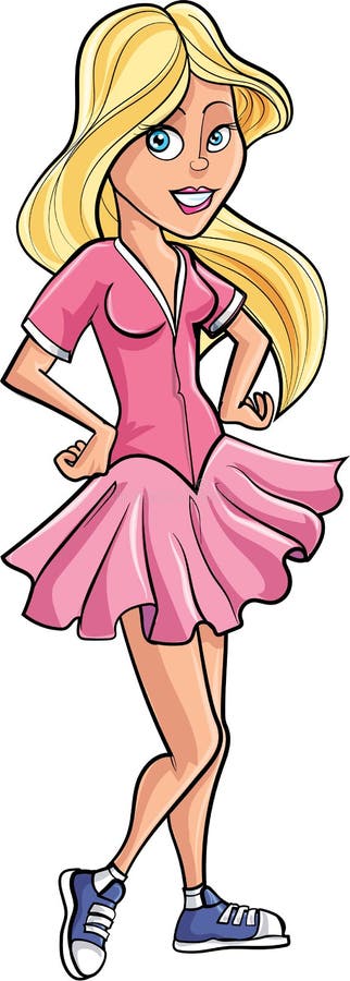 Cartoon Girl In A Pink Dress And Blond Hair Stock Illustration