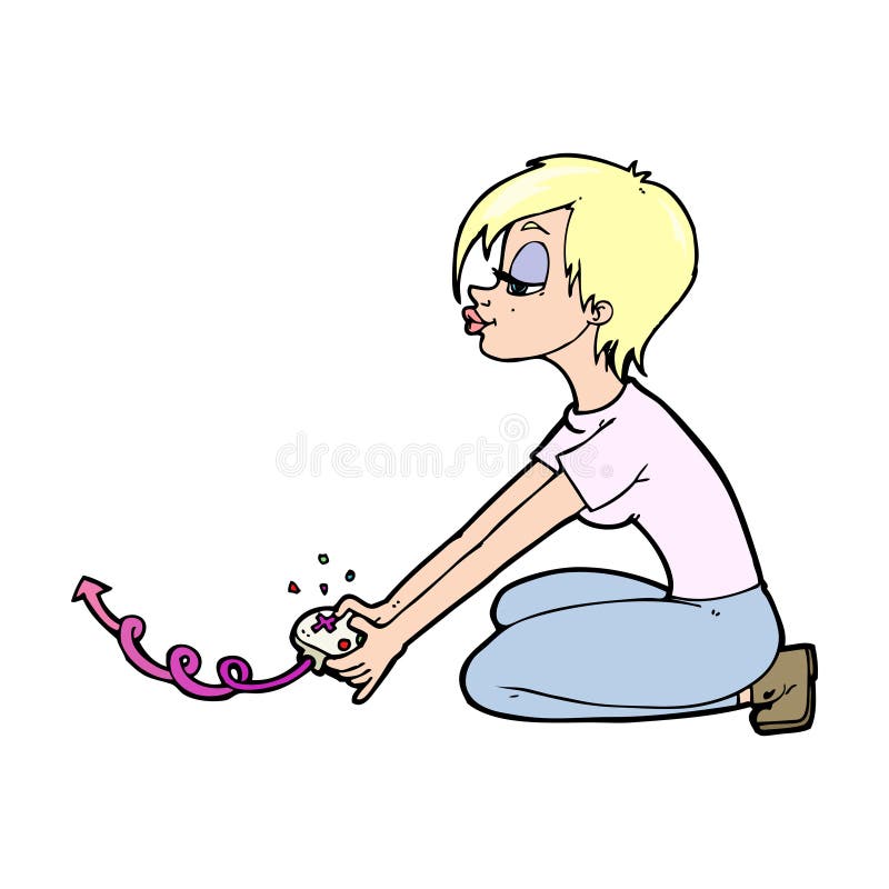 Cartoon Girl Playing Computer Games Stock Vector - Illustration of ...