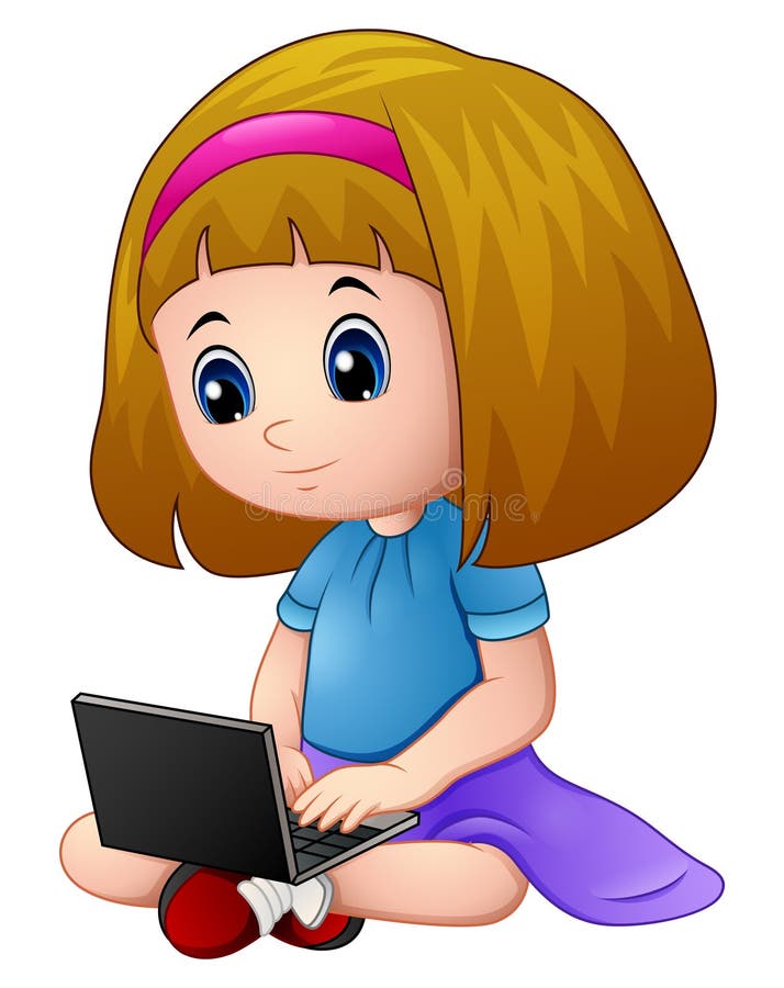 Cartoon Girl Playing a Laptop Stock Vector - Illustration of cute ...