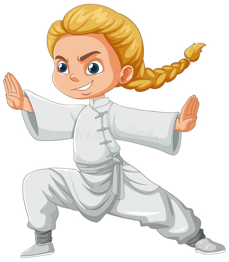 A Girl Practicing Martial Arts Stance Stock Vector - Illustration of ...