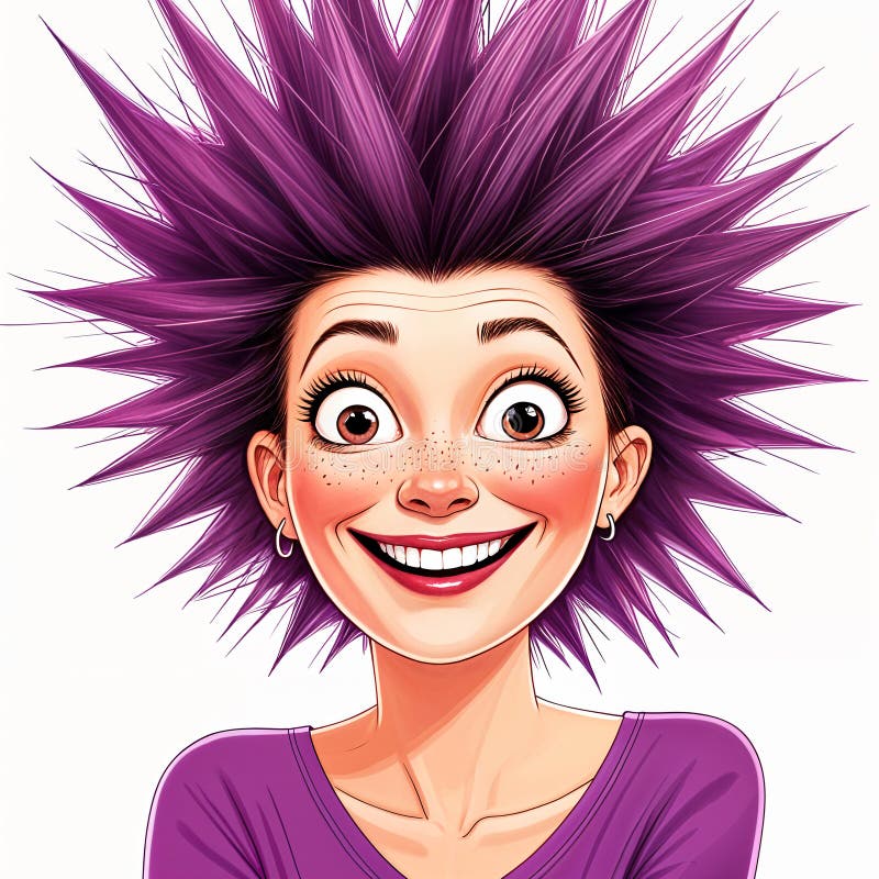 Cartoon Girl With Purple Hair And Big Eyes Stock Illustration
