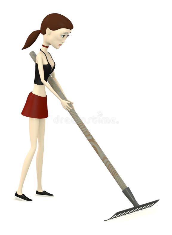 Cartoon girl with rake stock illustration. Illustration of rake - 31184935