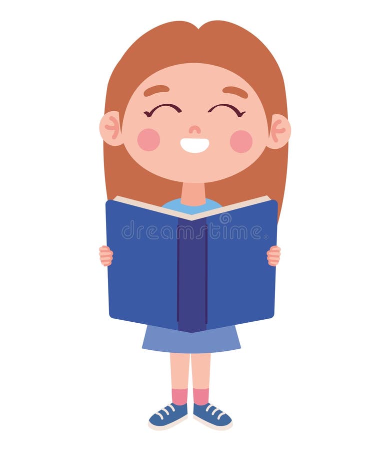 Cartoon girl reading book stock illustration. Illustration of studying ...
