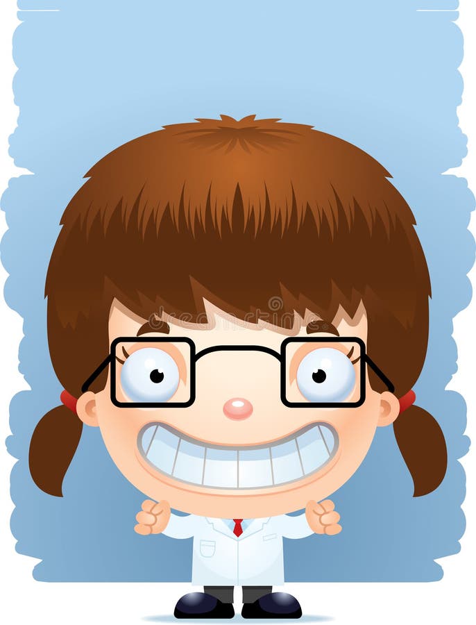 Cartoon Girl Scientist Smiling Stock Vector - Illustration of coat ...