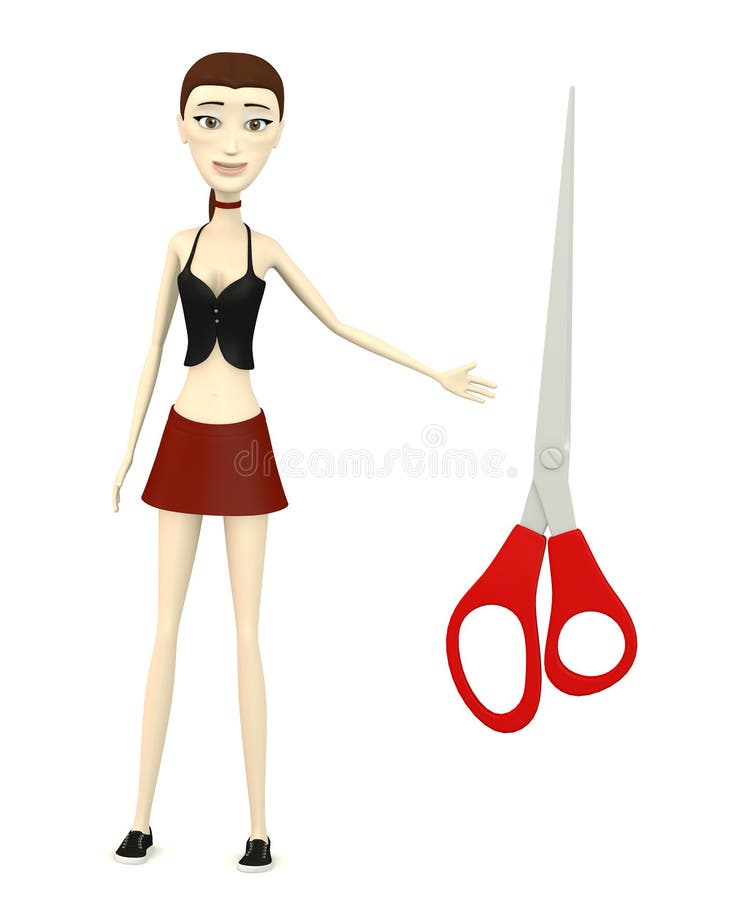 Cartoon girl with scissors stock illustration. Illustration of office ...