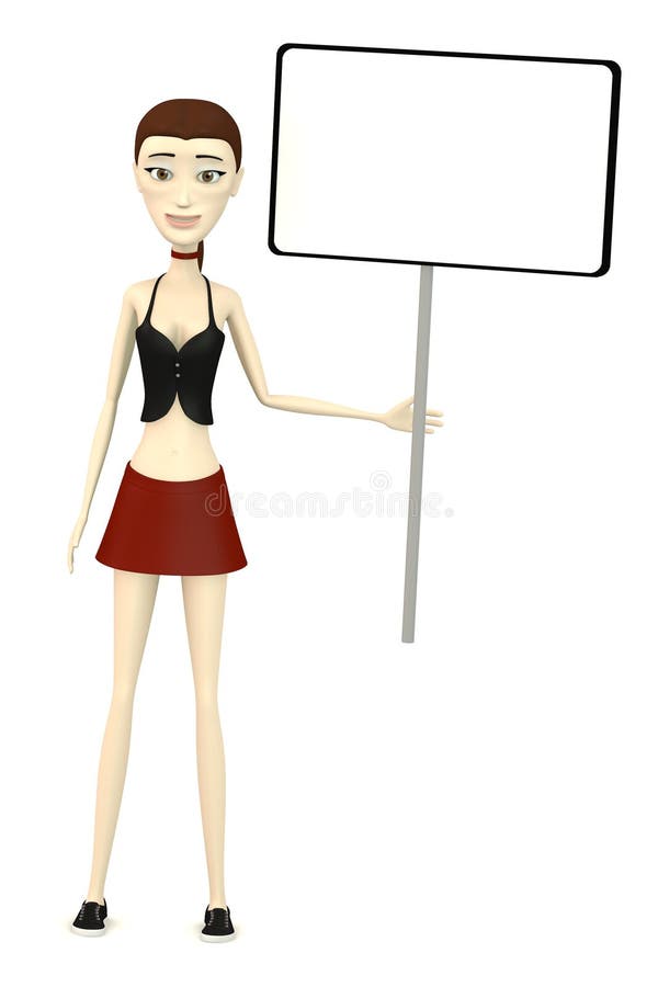 Cartoon girl with sign stock illustration. Illustration of people ...