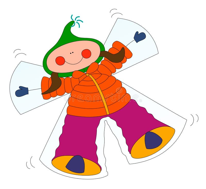 Cartoon Girl and Snow Angel Stock Illustration - Illustration of ...