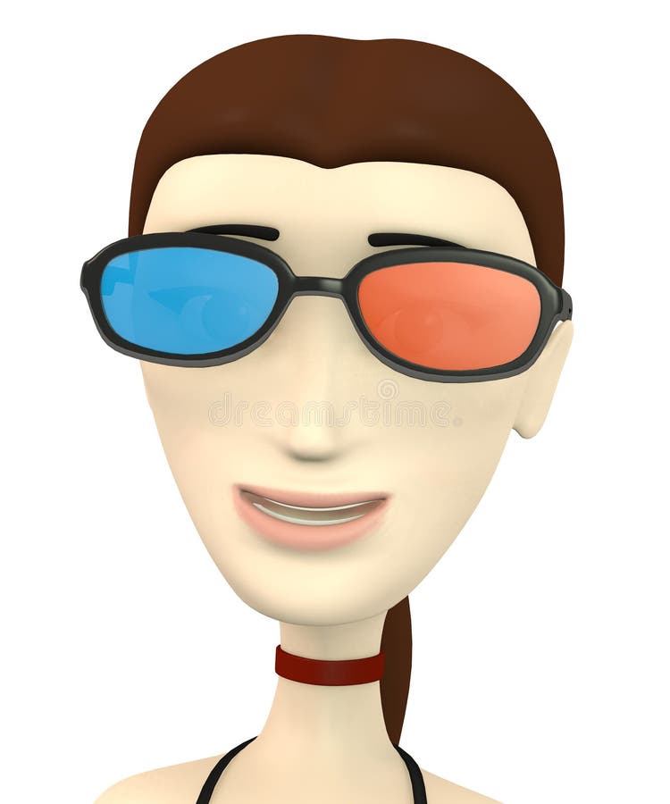 Cartoon Girl with Stereoscopic Glasses Stock Illustration ...