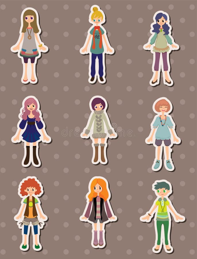 Cartoon girl stickers stock vector. Illustration of fashionable - 24724345