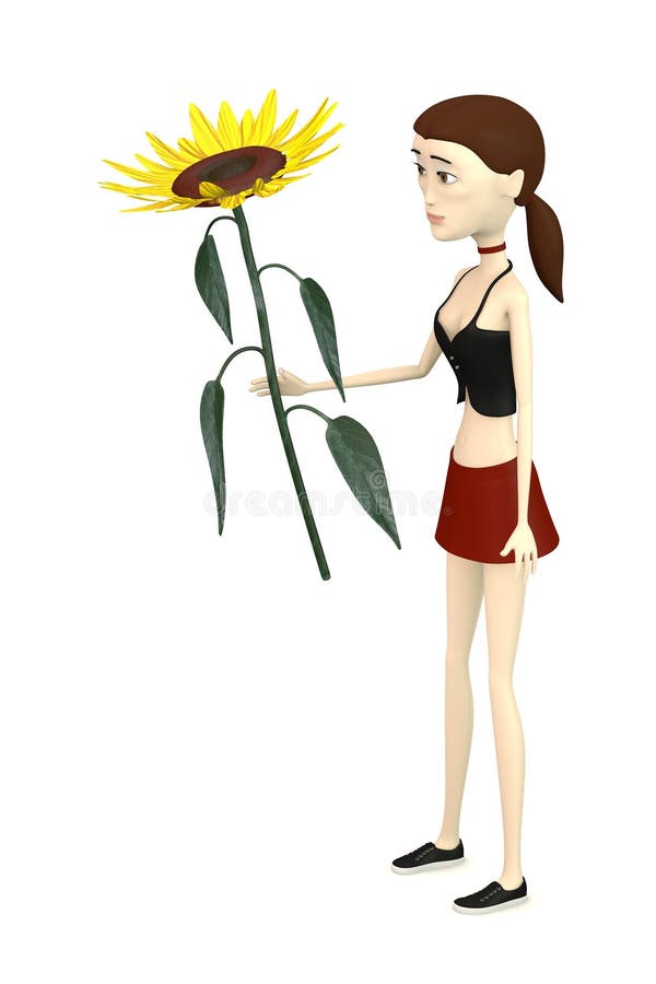 Cartoon Girl with Sunflower Stock Illustration - Illustration of ...