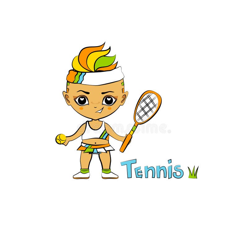 Cartoon Girl Tennis-Player stock illustration. Illustration of comic ...