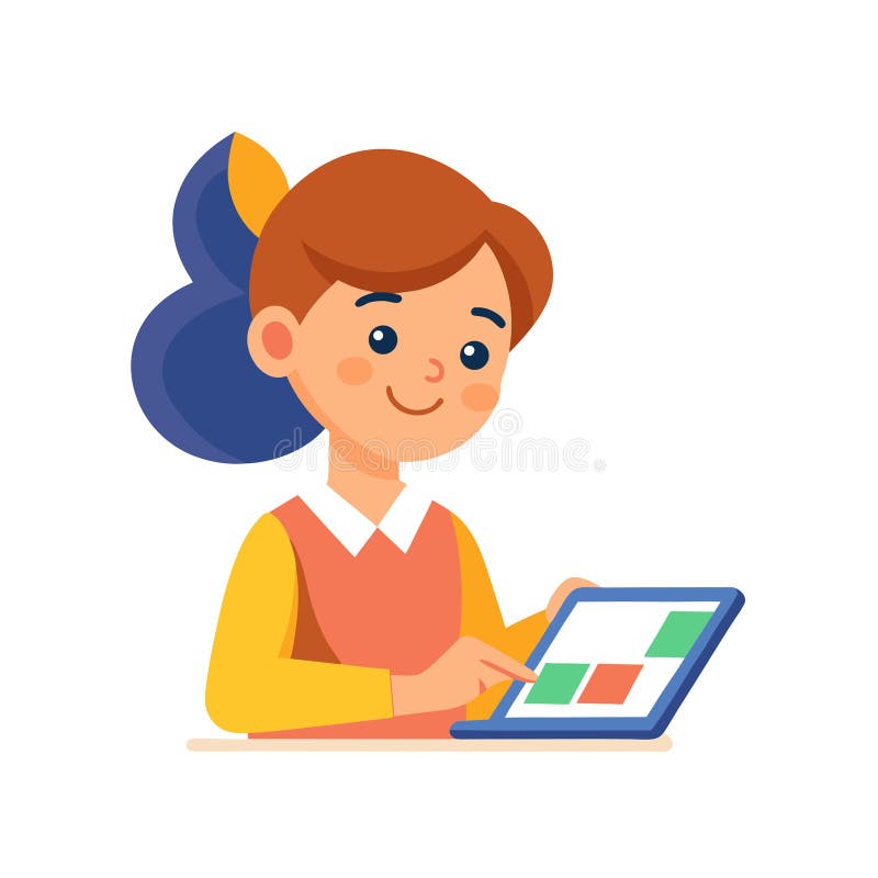 Girl Using Tablet, Cartoon Character, Vector Illustration, Education ...