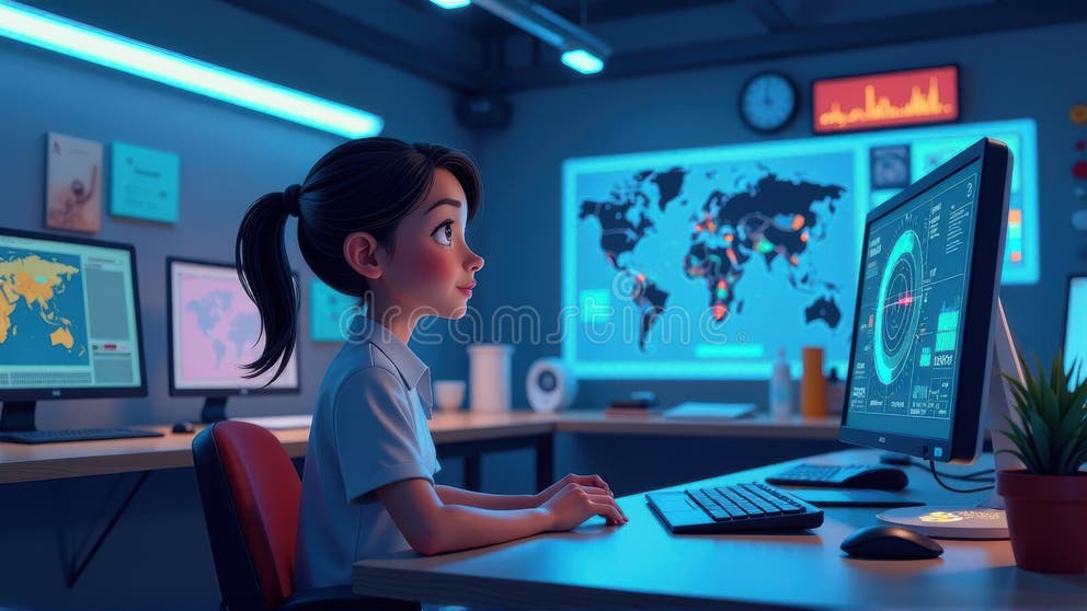 Cartoon Girl Working Computer Stock Illustrations – 10,539 Cartoon Girl ...