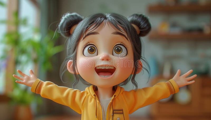 A Cartoon Girl with a Yellow Jacket is Smiling and Waving by AI ...