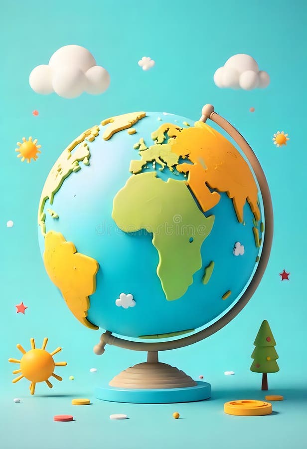 Cartoon Globe for Geography Learning Stock Illustration - Illustration ...