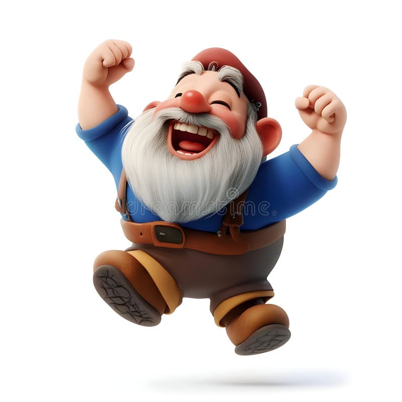 Cartoon Gnome Character Leaping with Joyful Expression on White ...