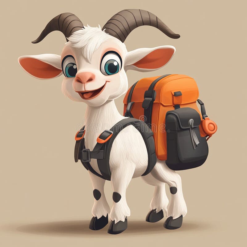 Cartoon Goat Carrying a Backpack Preparing for an Adventure Stock ...