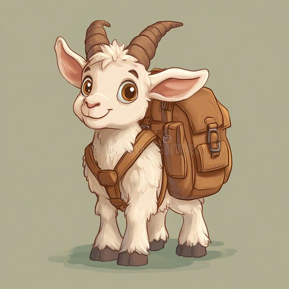 Cartoon Goat Carrying a Backpack Preparing for an Adventure Stock ...