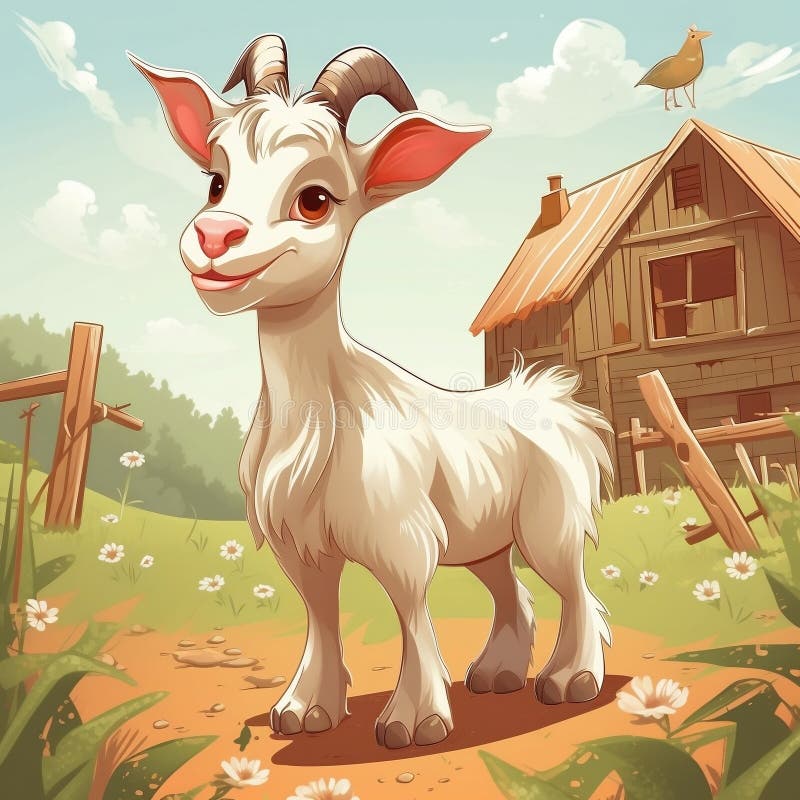 Cartoon Goat on Farm (Cute). Generative AI Stock Illustration ...