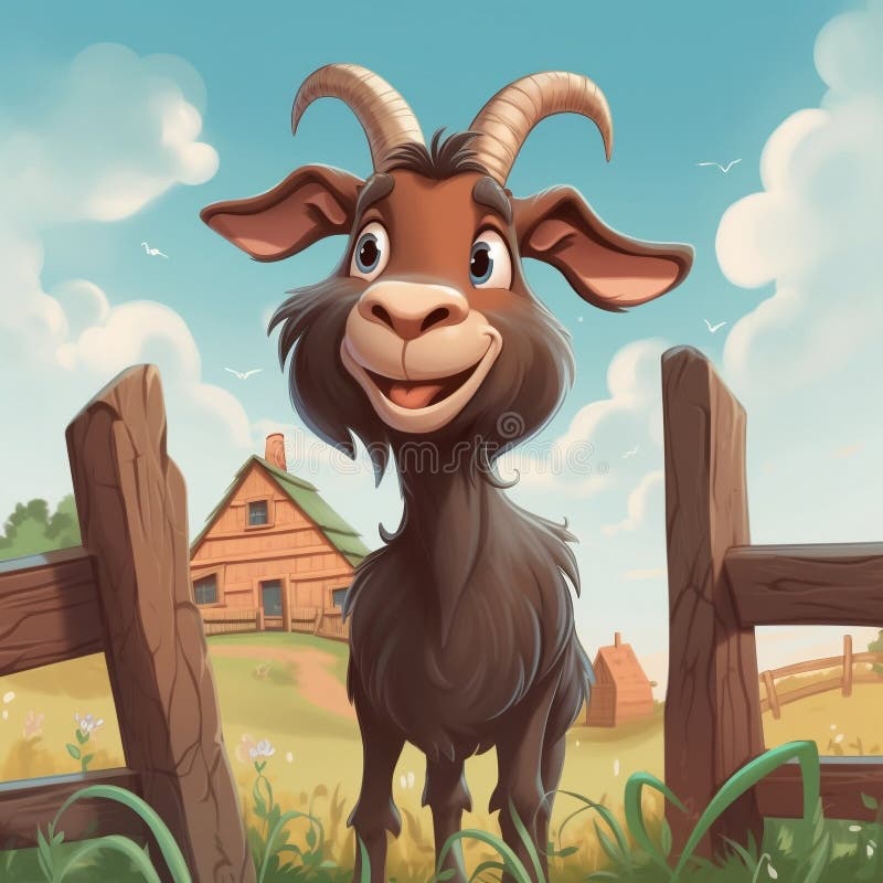 Cartoon Goat on Farm (Cute). Generative AI Stock Illustration ...