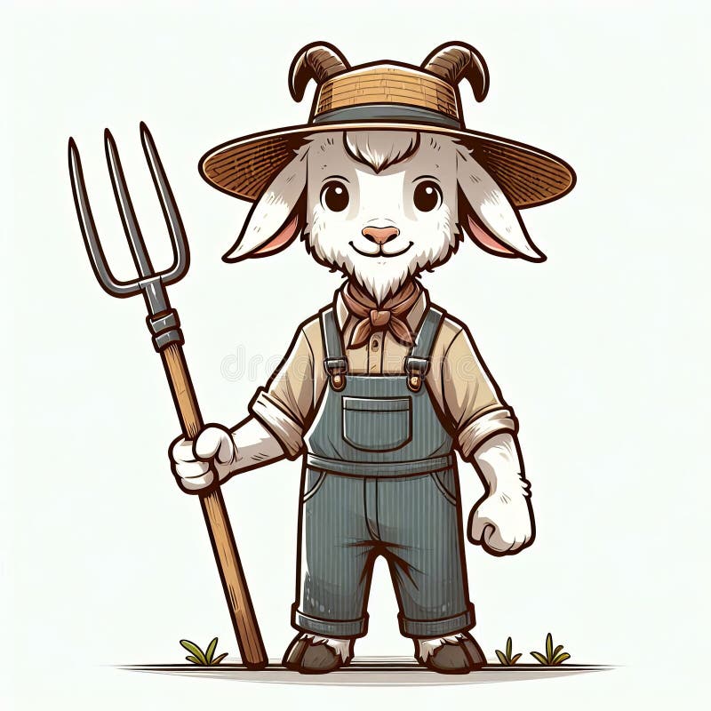 Cartoon Goat Farmer Holding a Pitchfork Stock Illustration ...