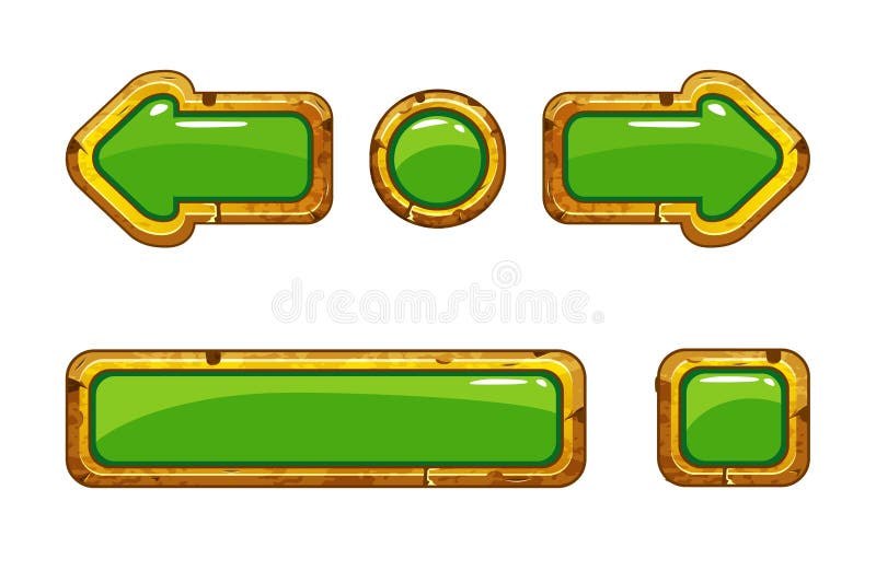Cartoon Gold Old Green Buttons for Game or Web Design Stock Vector ...